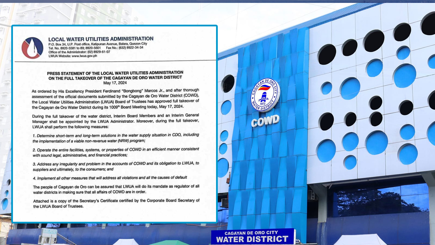 LWUA Board approves full takeover of COWD - PROGRESS WATCH: Metro ...