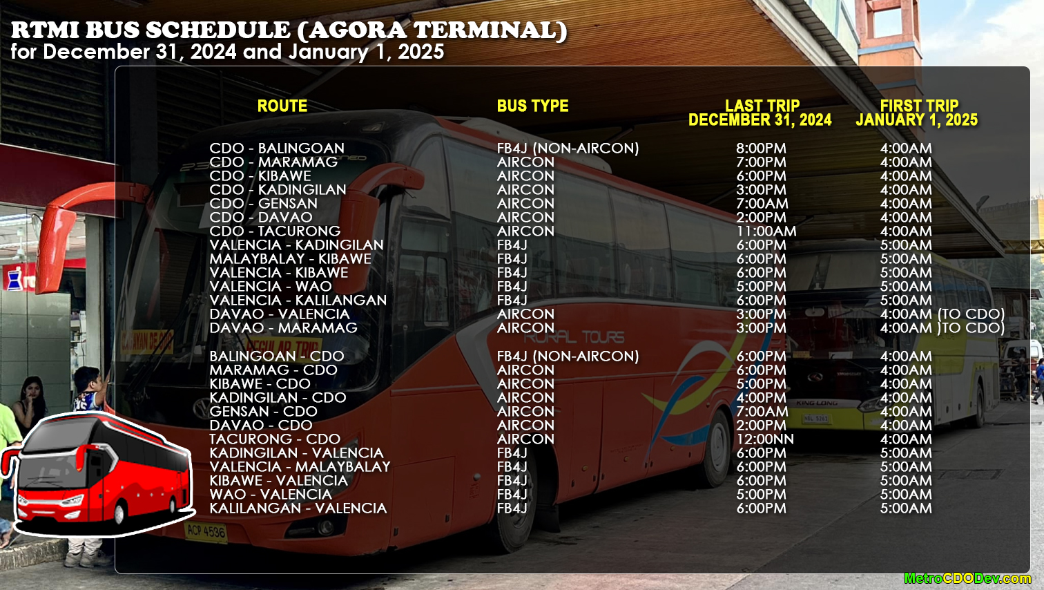 RTMI Bus Schedule for December 31, 2024 and January 1, 2025 - PROGRESS ...