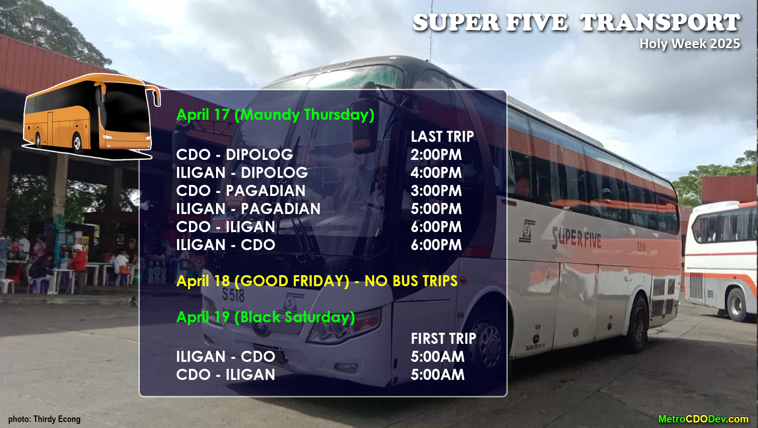 Super Five Bus Transport - no trips on Good Friday - PROGRESS WATCH ...
